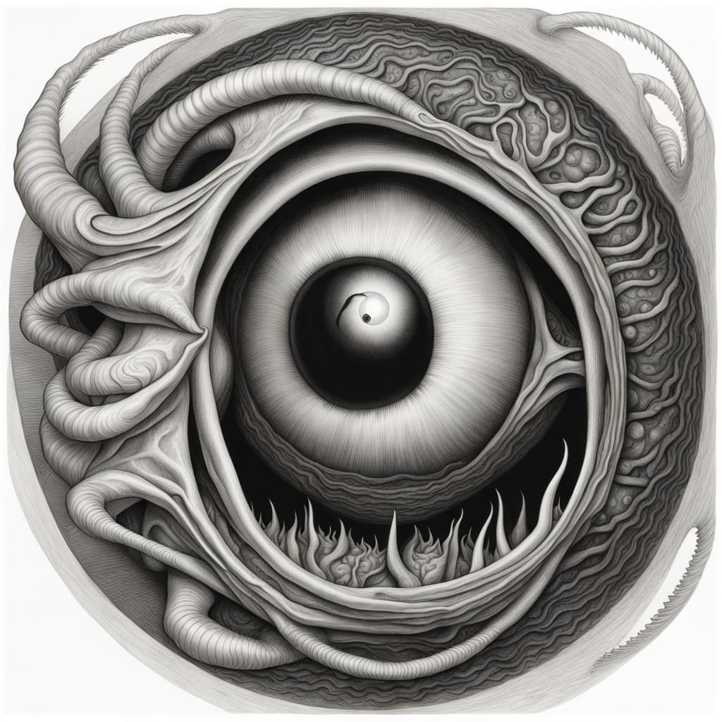 Grotesque Alien Eyeball Line Art - AI Generated Artwork - NightCafe Creator