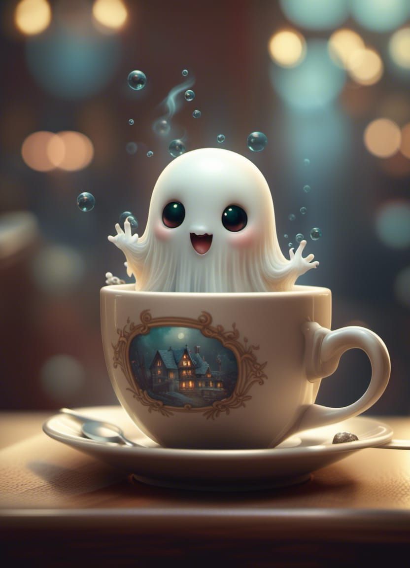 There's a cute ghost in my coffee cup! - AI Generated Artwork ...