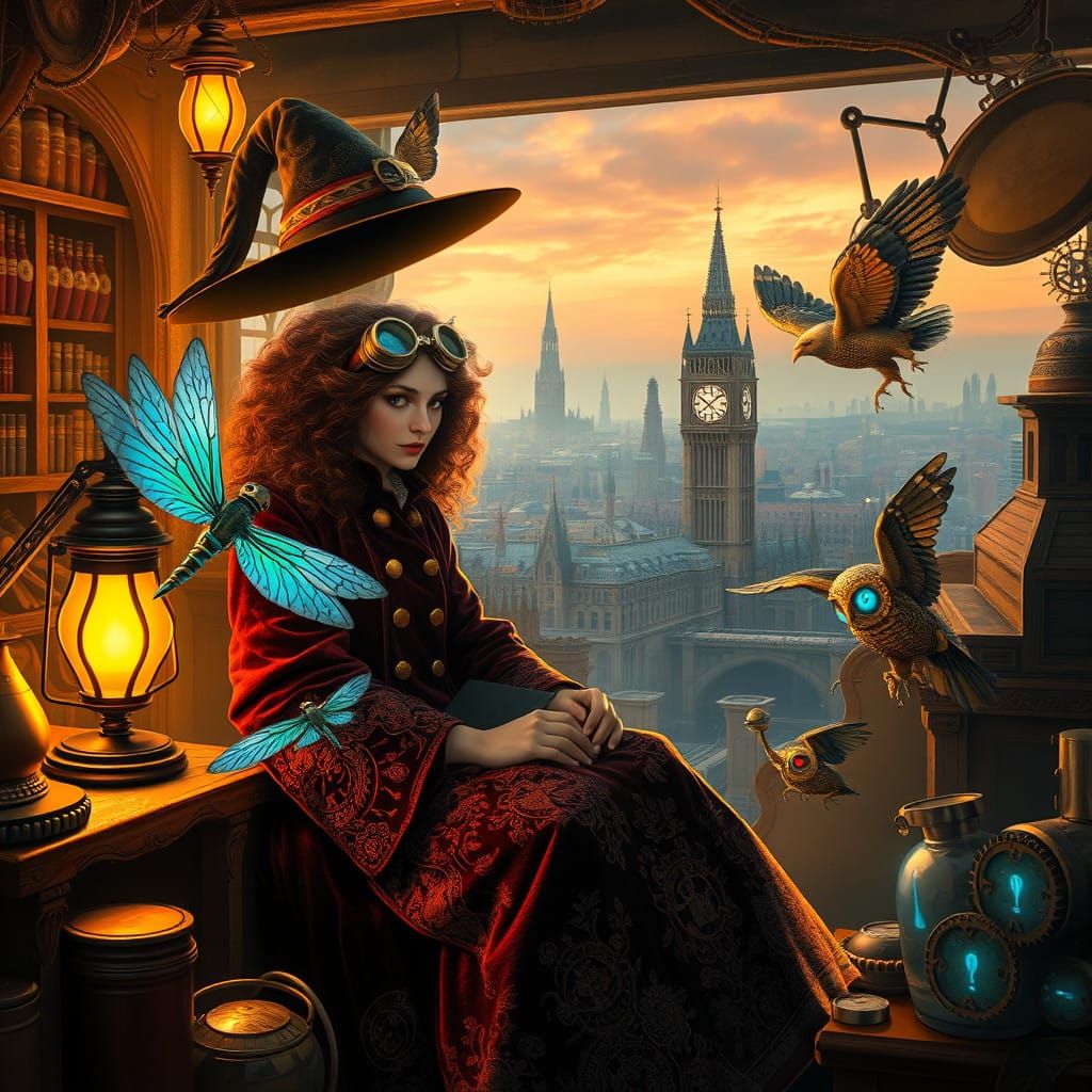 Steampunk Witchcraft in Whimsical Industrial Fanta... - AI Art