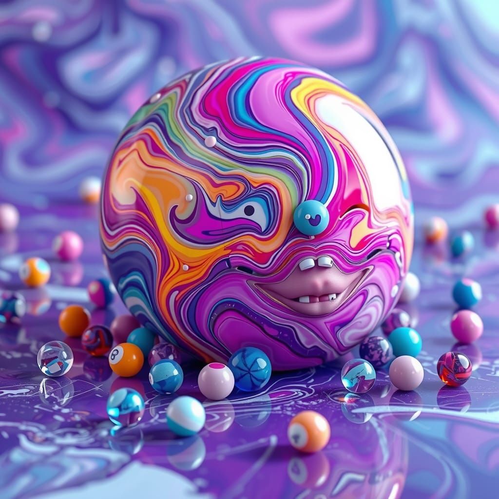 Faces - Vibrant Whimsical Marble Face in Abstract 3D