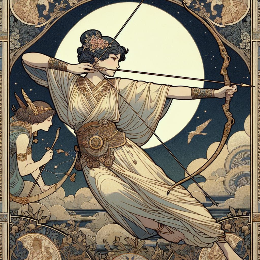 Art by Katsushika Hokusai, Alphonse Mucha, illustration of Artemis ...
