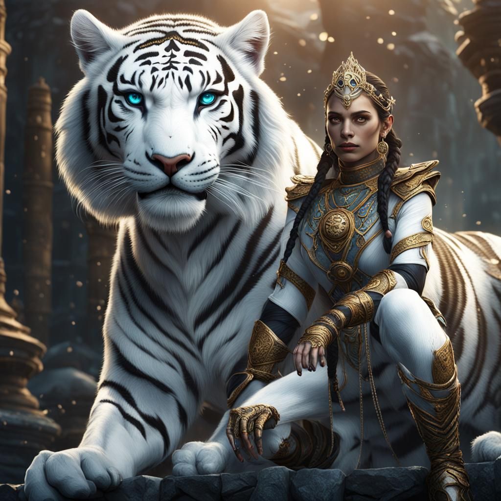 Woman with a white tigress - AI Generated Artwork - NightCafe Creator