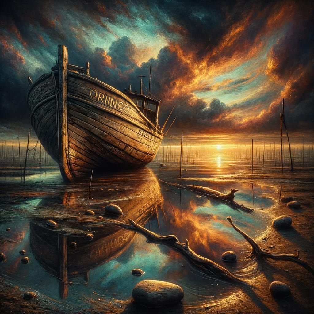 Reflection Boat - Ethereal Boat on Vast Riverbank