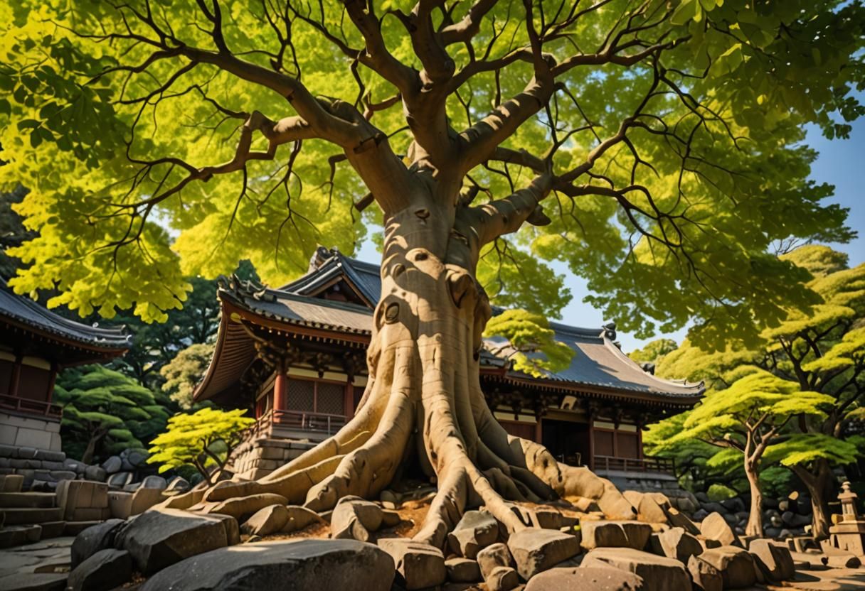 a 1000-year old pyramidal ginkgo tree stands - AI Generated Artwork ...