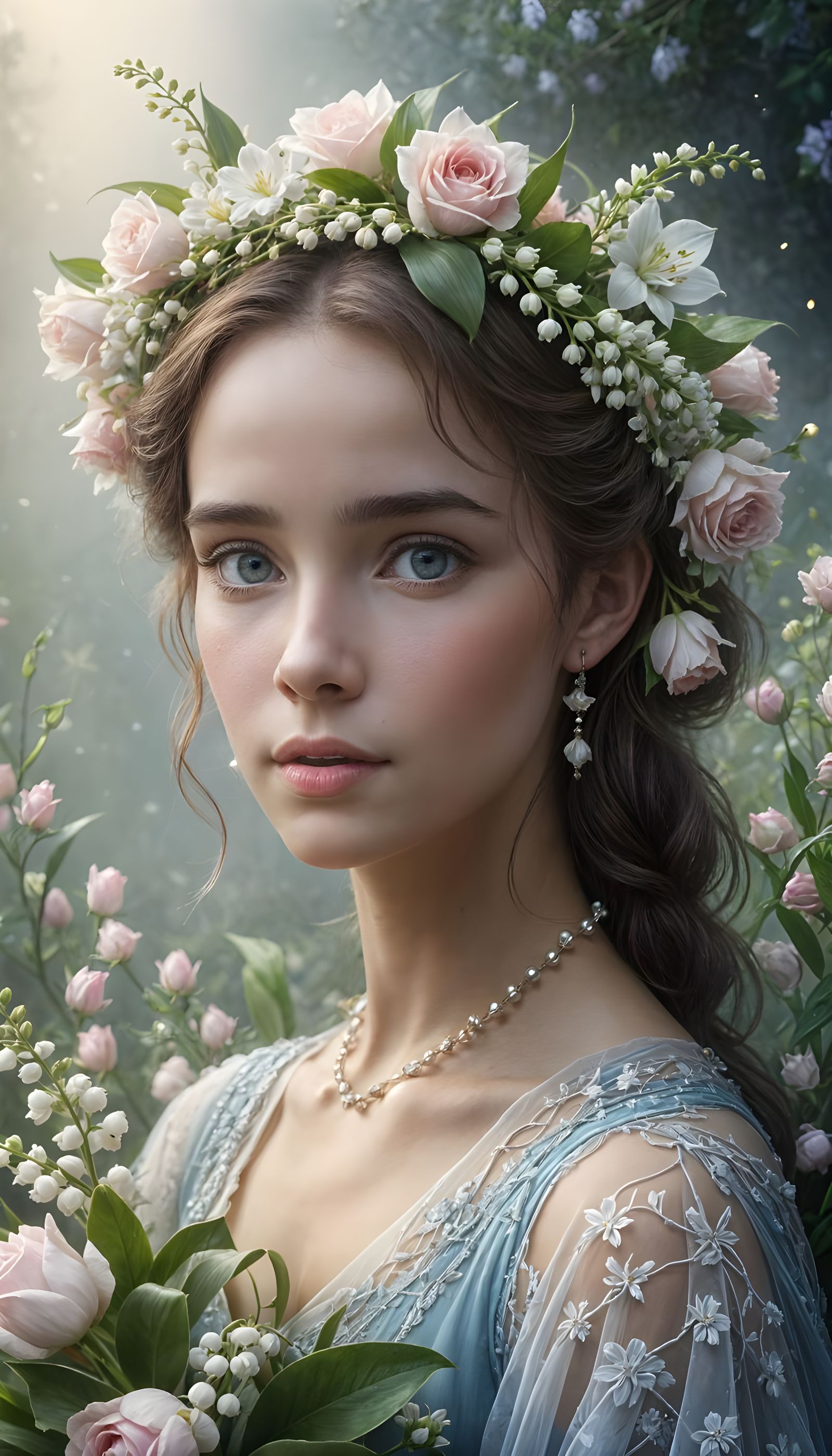 Princess of pink roses and lilies of walley