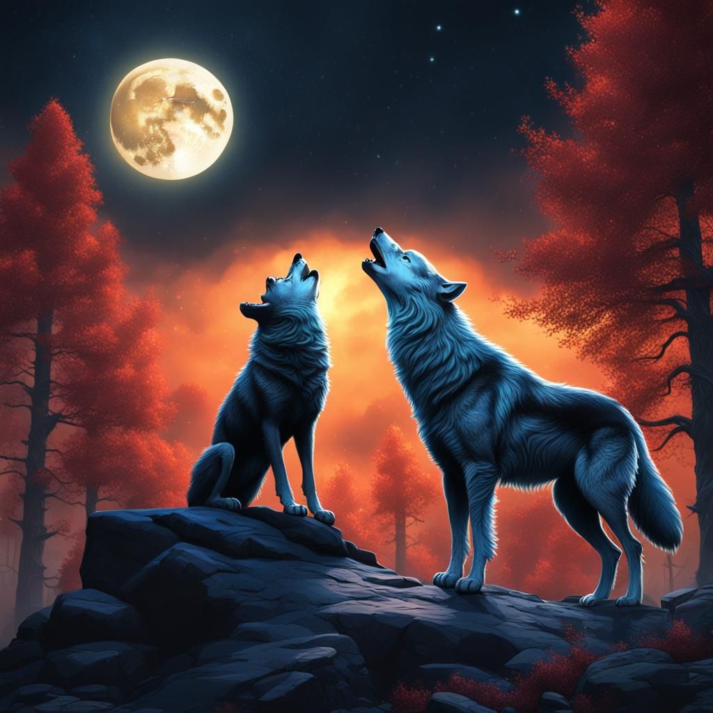 Wolves Howling at the Moon - AI Generated Artwork - NightCafe Creator