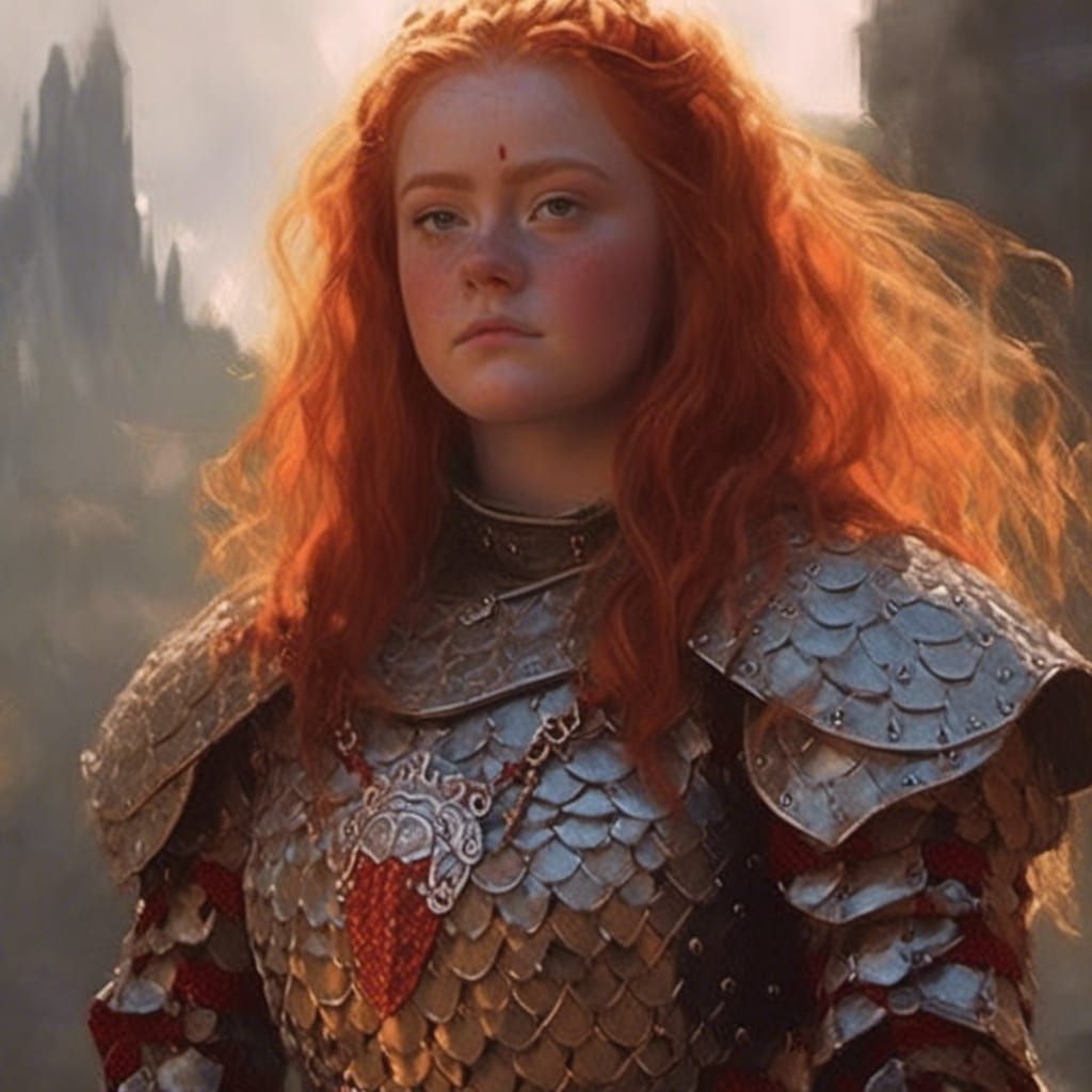 Epic D&D Cleric, Female, ginger, red and silver ch... - AI Art