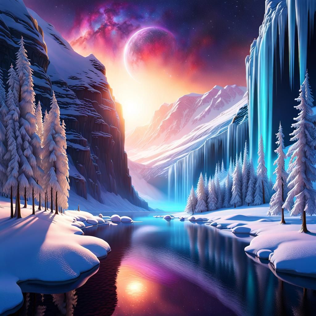Sunrise at the Frozen Valley - AI Generated Artwork - NightCafe Creator