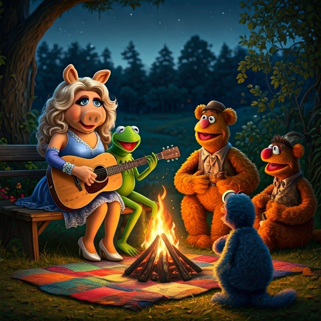 Muppets Gather 'Round Bonfire in Whimsical Country... - AI Art