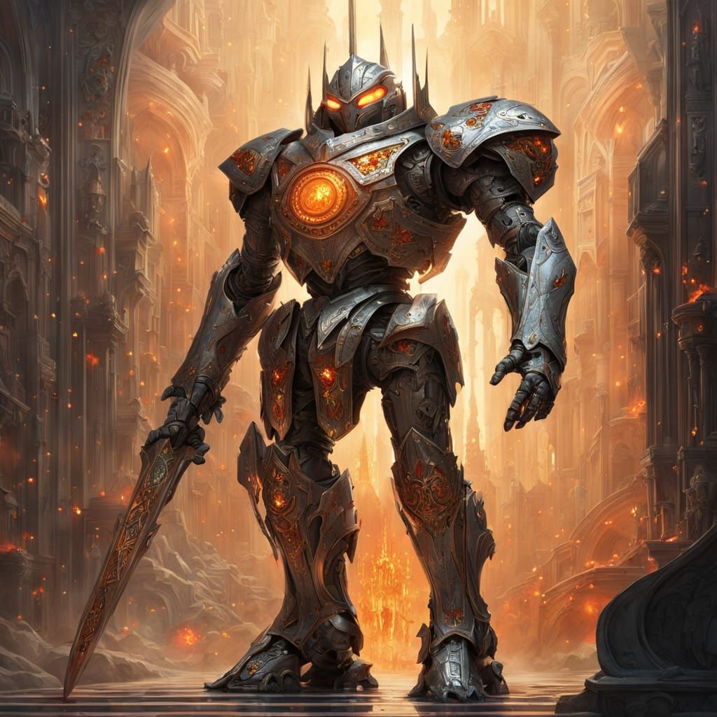 Majestic Robot Knight in Divine Armor - AI Art