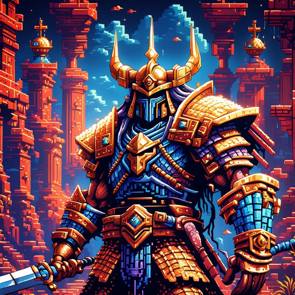 Gritty 1980s Fantasy Warrior in 16 Bit Pixel Art S... - AI Art