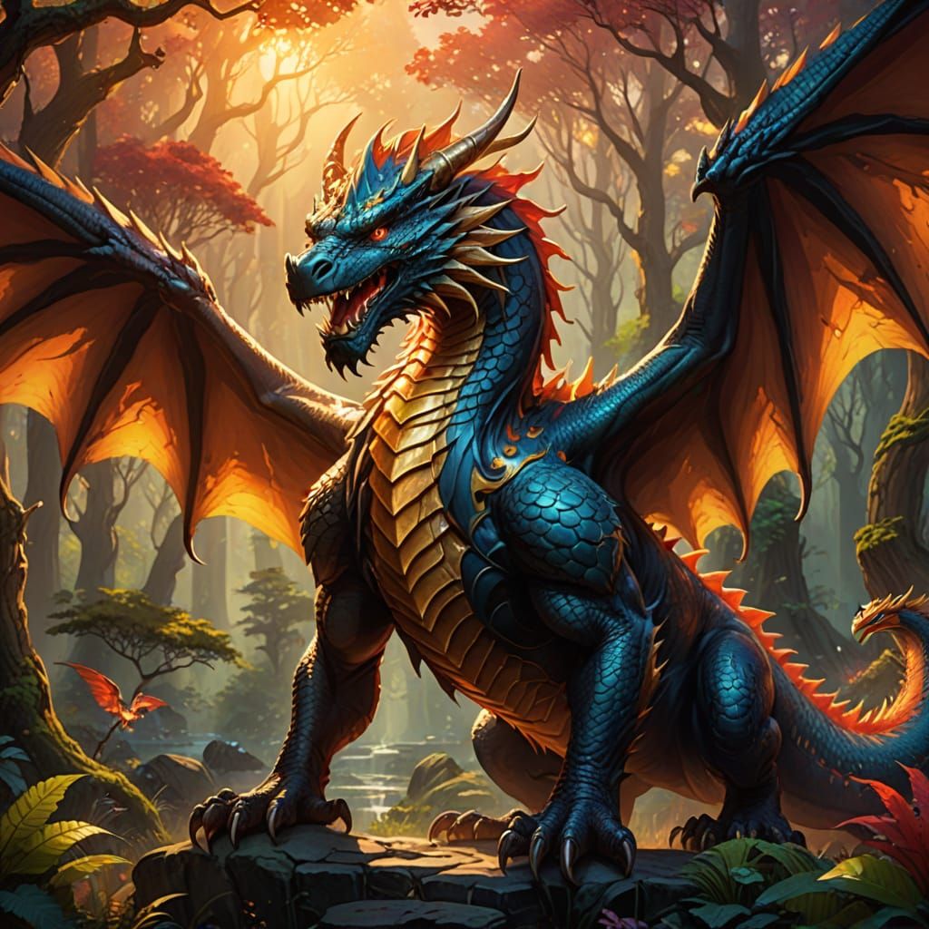 A big dragon - Majestic Dragon in Golden Hour Splendor