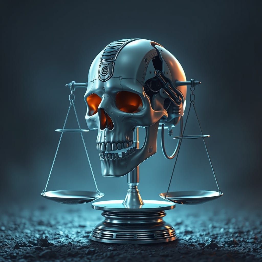 Skull and libra - Surreal Futuristic Skull Sits atop Shimme...