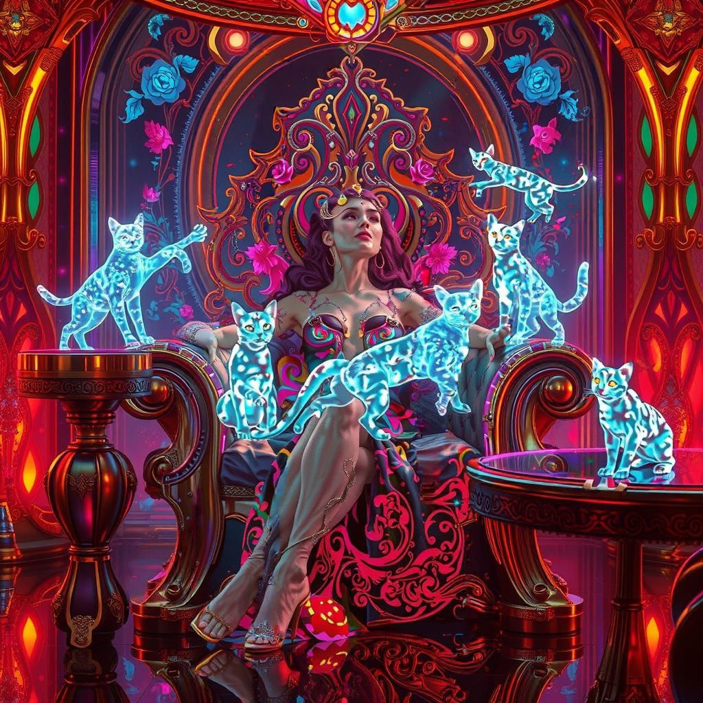 Cyberpunk Princess in Futuristic Palace with Holog... - AI Art