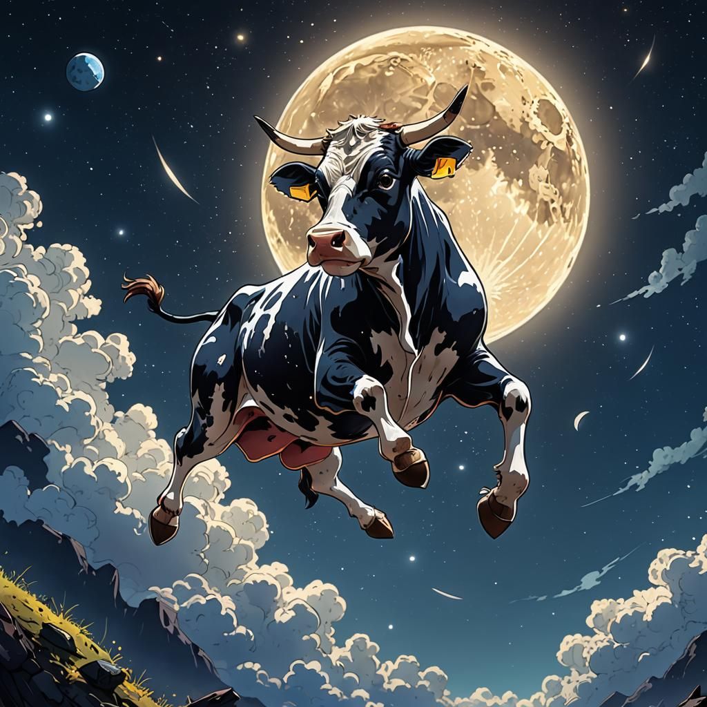 cow that jumped over the moon - AI Generated Artwork - NightCafe Creator