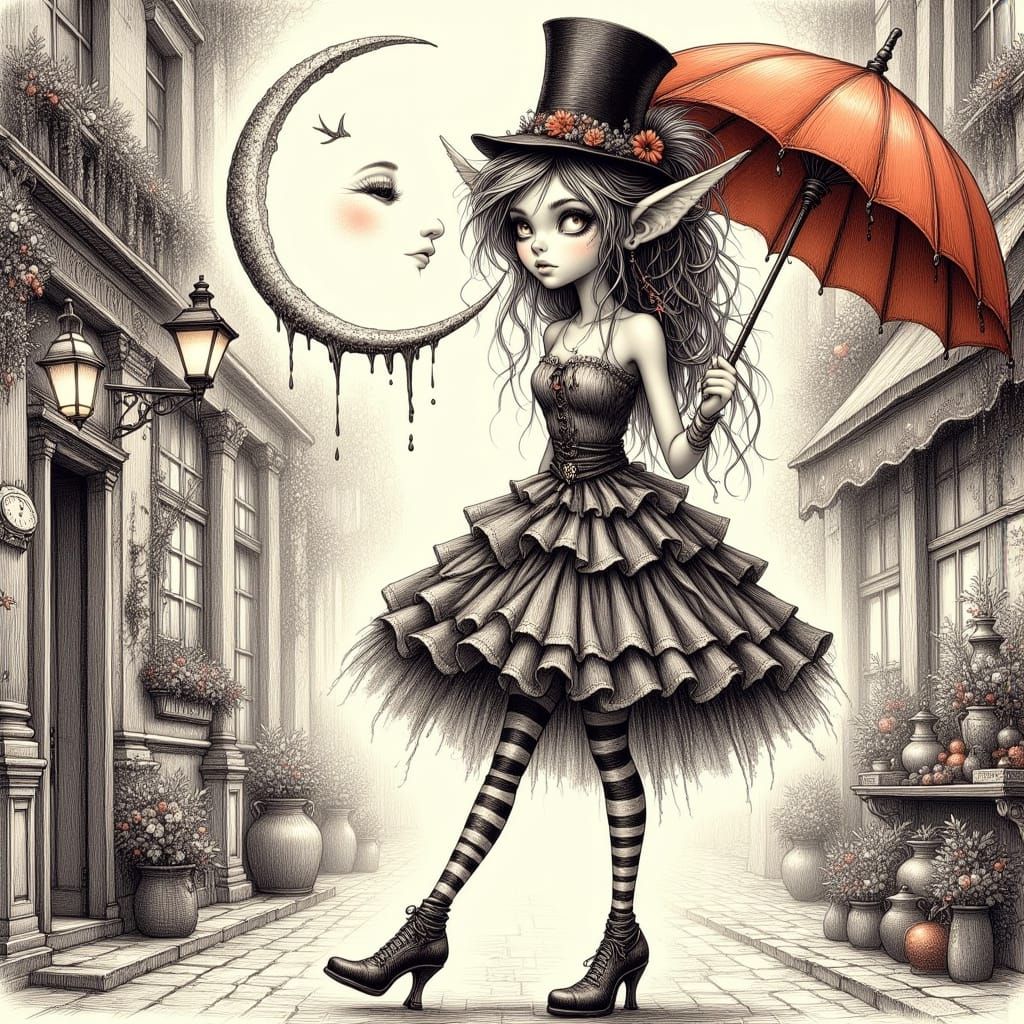 Pixie Moon - Whimsical Moon Goddess in Striped Circus Attire
