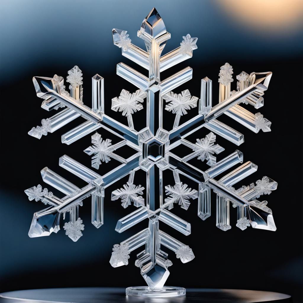 Exquisite ice sculpture of snowflake; ice, translucent, Hyper-Detailed ...