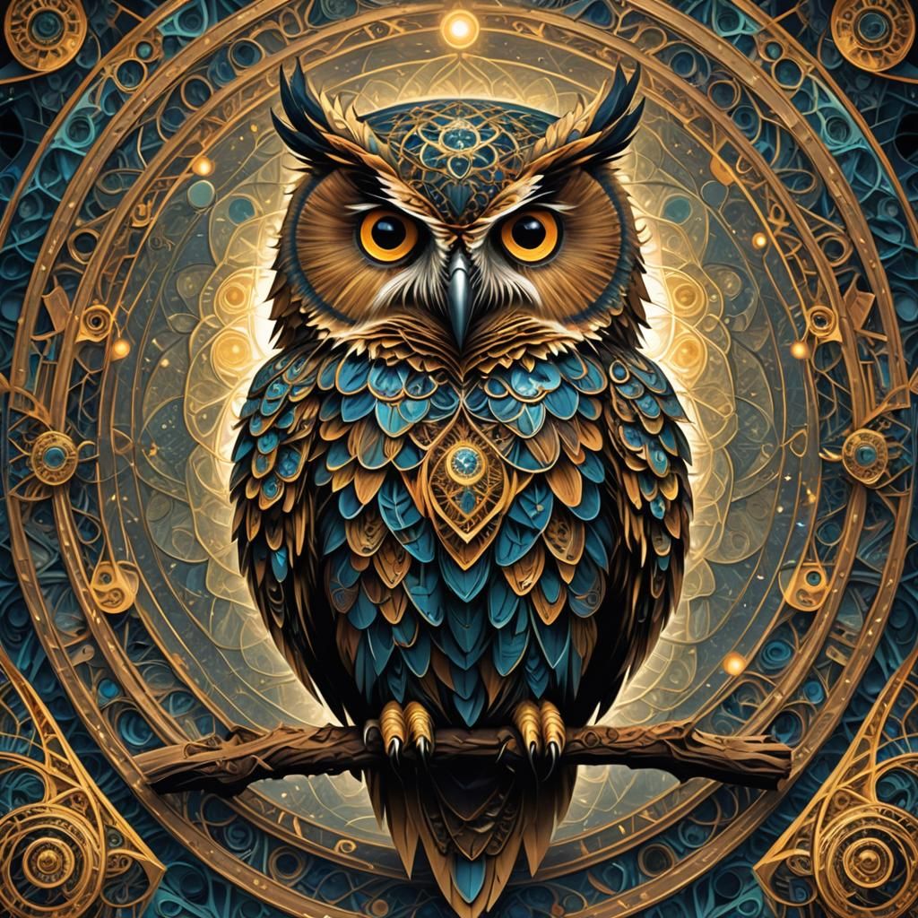 Sacred geometry owl - AI Generated Artwork - NightCafe Creator