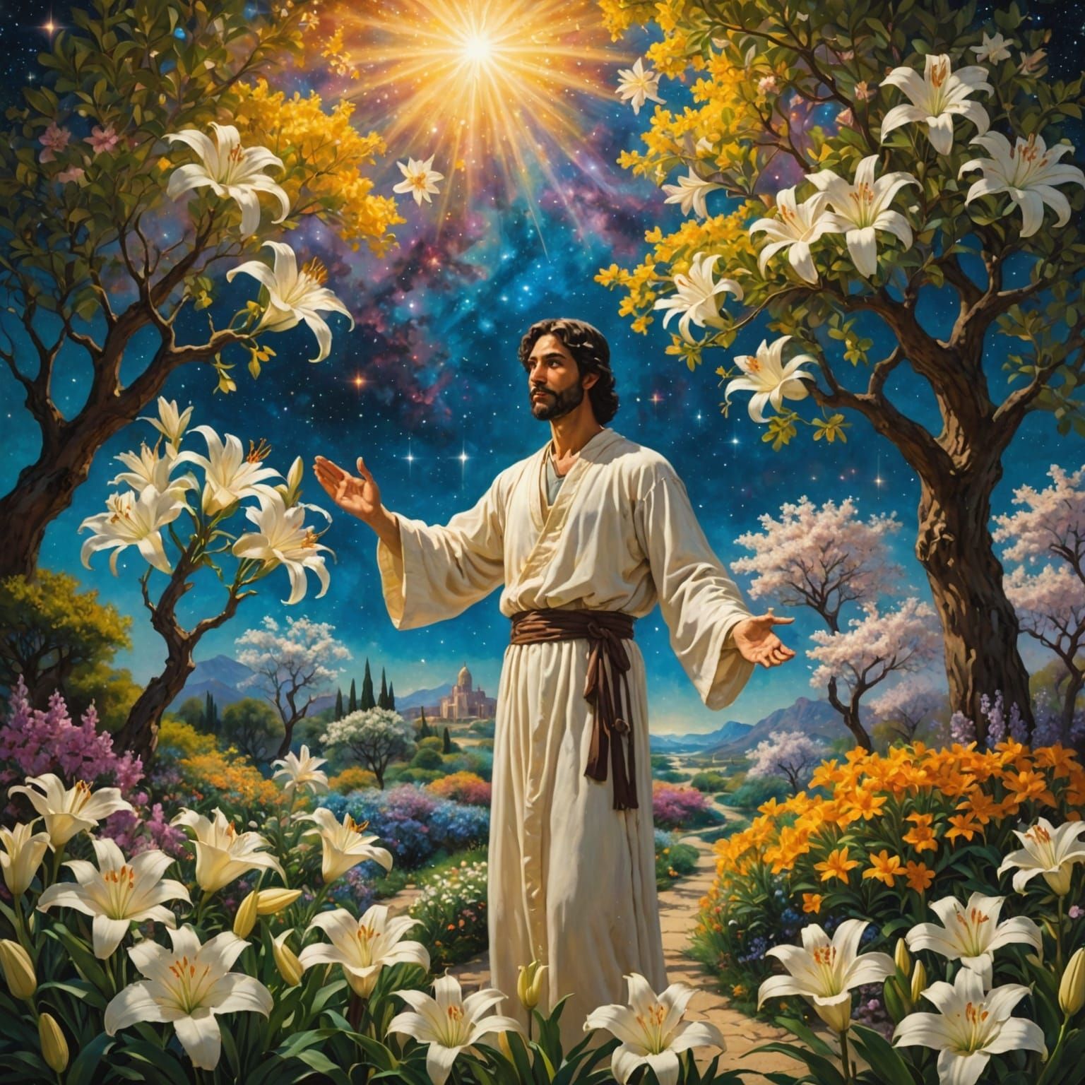 Divine Resurrection Scene in a Radiant Garden with... - AI Art