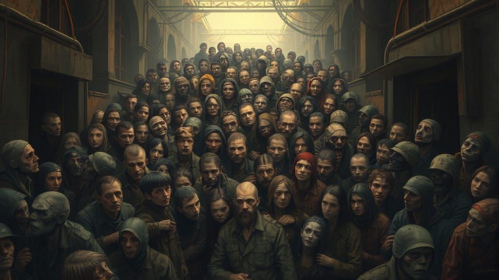 Industrial Dystopia: Humans Emerge as a Single, Ov... - AI Art