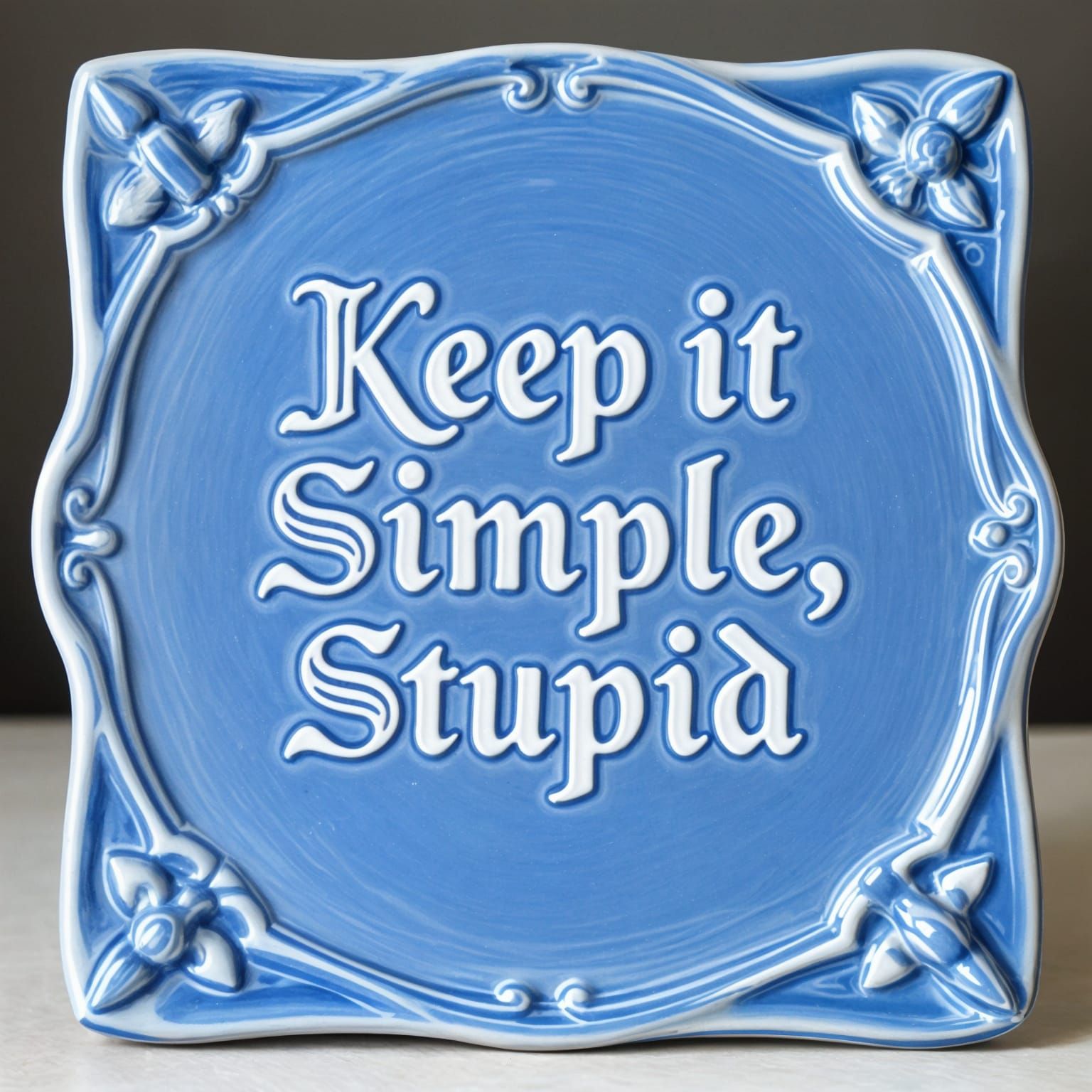 the KISS principle - Delft Blue Tablet with Elegant Letterin...