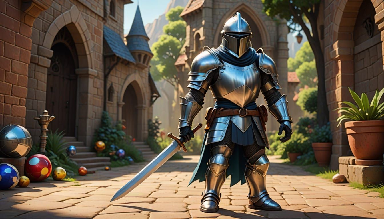 Vibrant Knight Embarks on a Humorous Outdoor Quest - AI Art