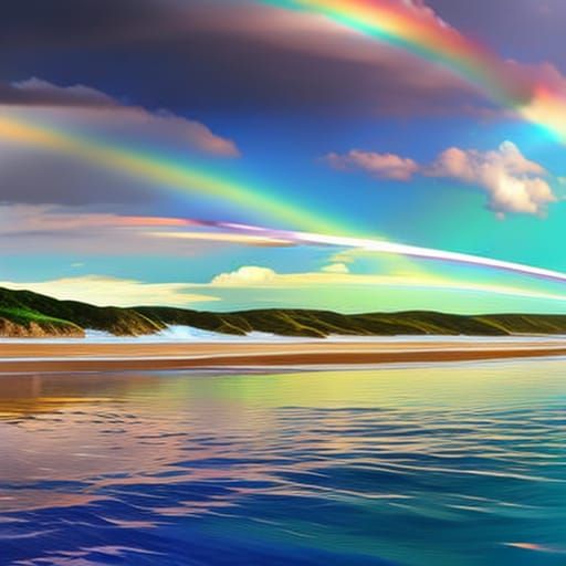 Rainbow Rainbow Rainbow over the sea at paradise beach hyperdetailed ...