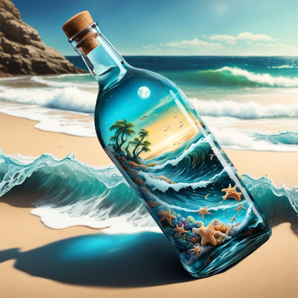 Bottled Seascape Treasure - AI Generated Artwork - NightCafe Creator