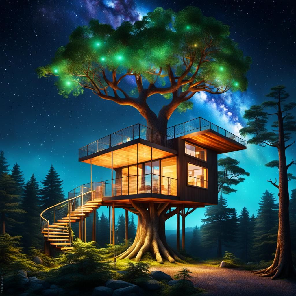 Modern treehouse - AI Generated Artwork - NightCafe Creator