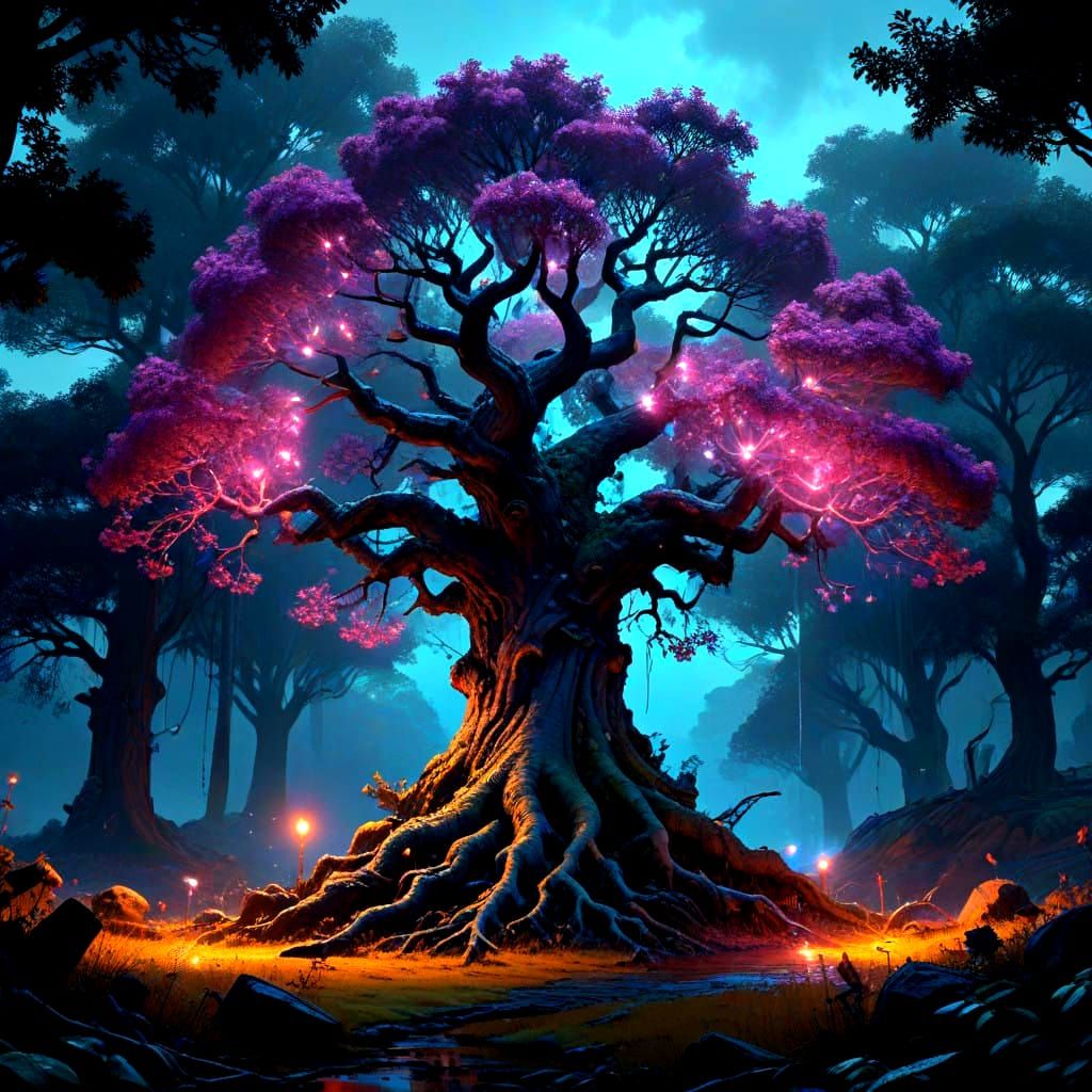 Luminous Ancient Oak Tree with Intricate Branches ... - AI Art