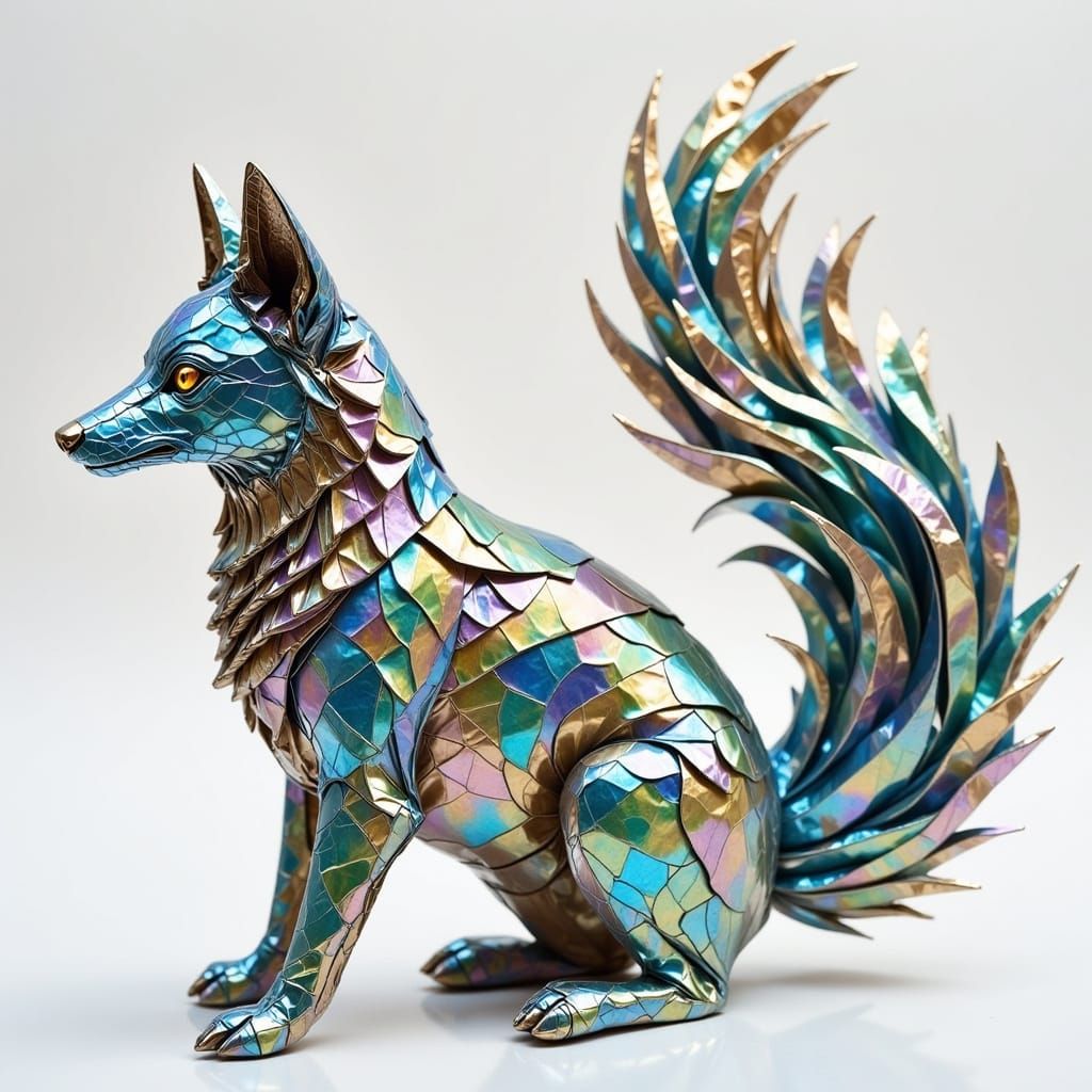 plant tail - Majestic Blue Fox with Iridescent Peacock Tail ...