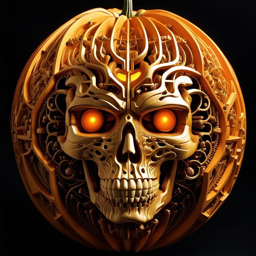 Carved Cyborg Pumpkin Schematic - AI Generated Artwork - NightCafe Creator