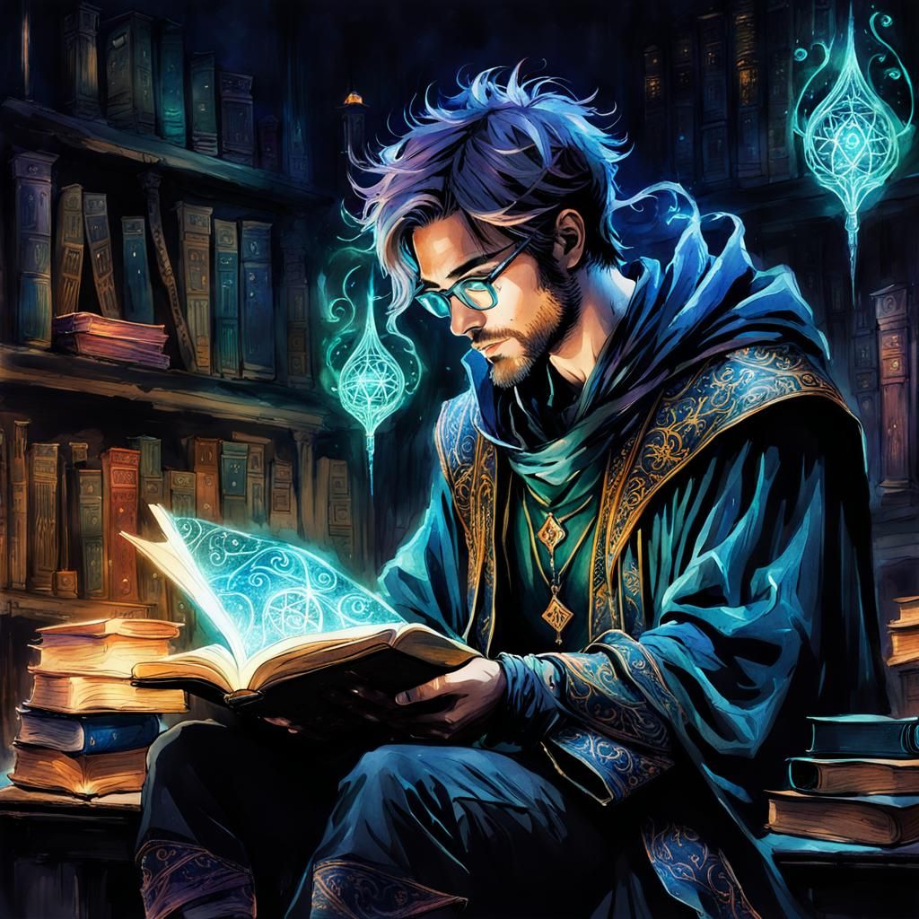 Wizard Studying Hard - AI Generated Artwork - NightCafe Creator