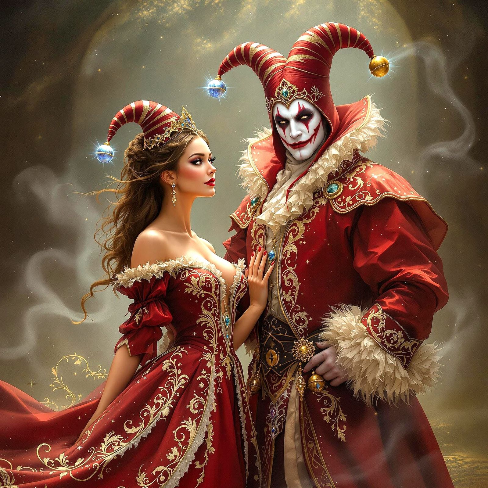Ethereal Fantasy Jesters in Red - AI Art