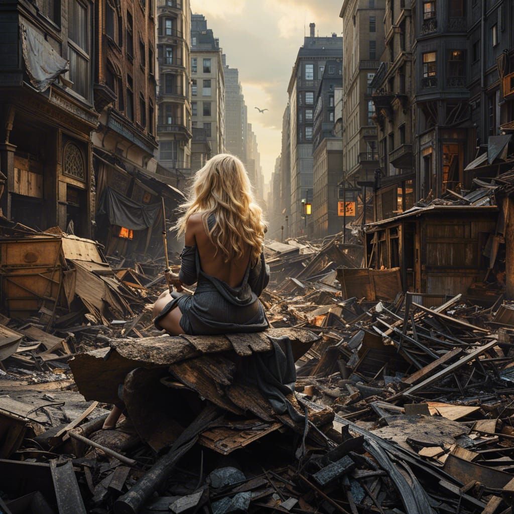 Woman in Post-Apocalyptic New York Street - AI Generated Artwork - NightCafe Creator