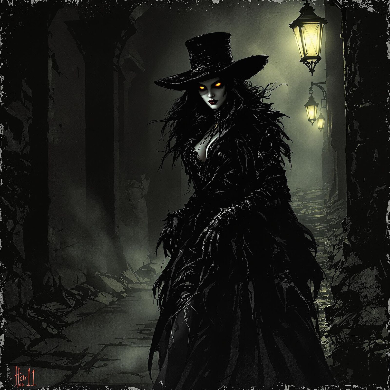 Gothic Vampire Lurks in Dark Alleyway - AI Art