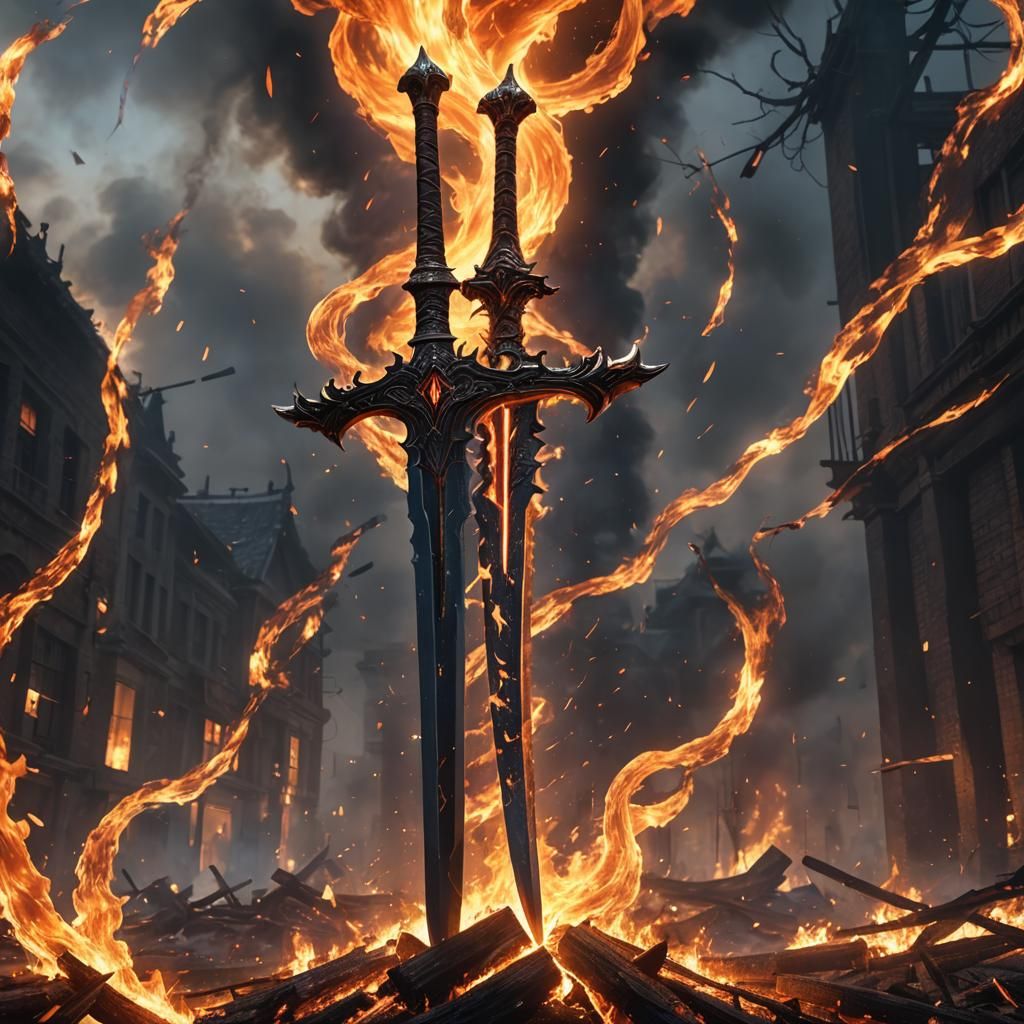 swords in blazing fire - AI Generated Artwork - NightCafe Creator