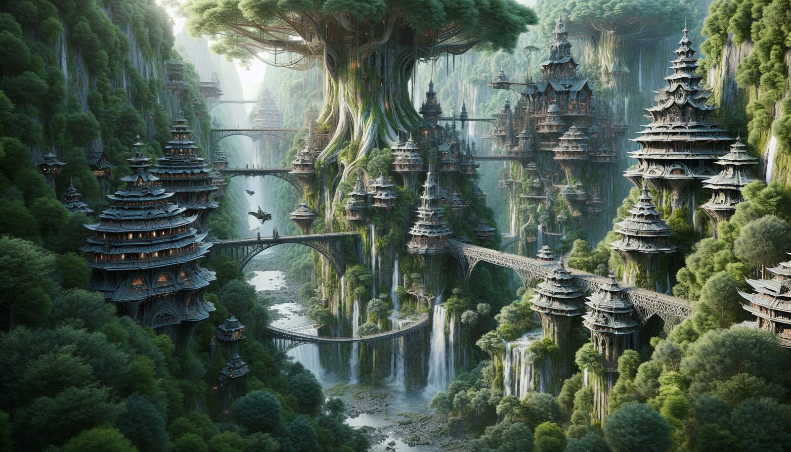 A stunning, beautiful human city built into gigantic trees, the ...