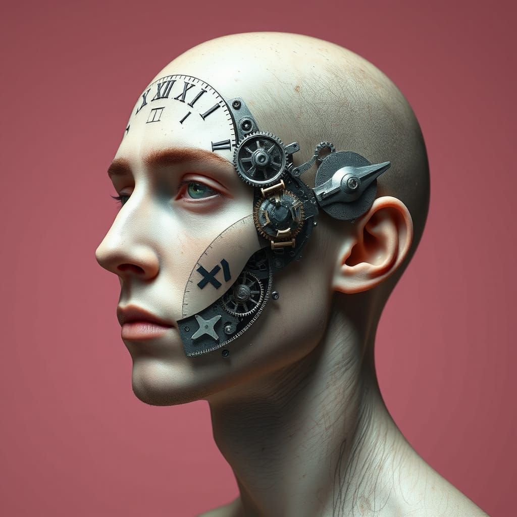 (Surreal cybernetic portrait:1.3) photo of a human face with ...