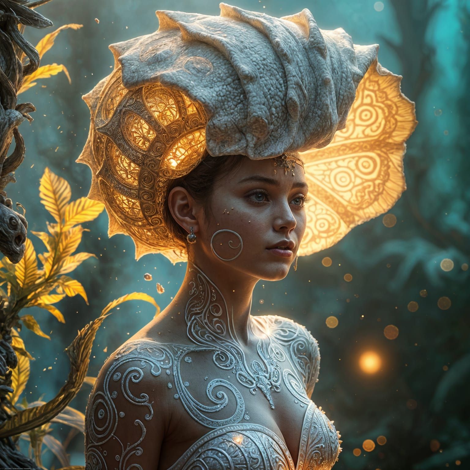 Shell hat - Enchanting Woman Adorned with Shimmering Shell