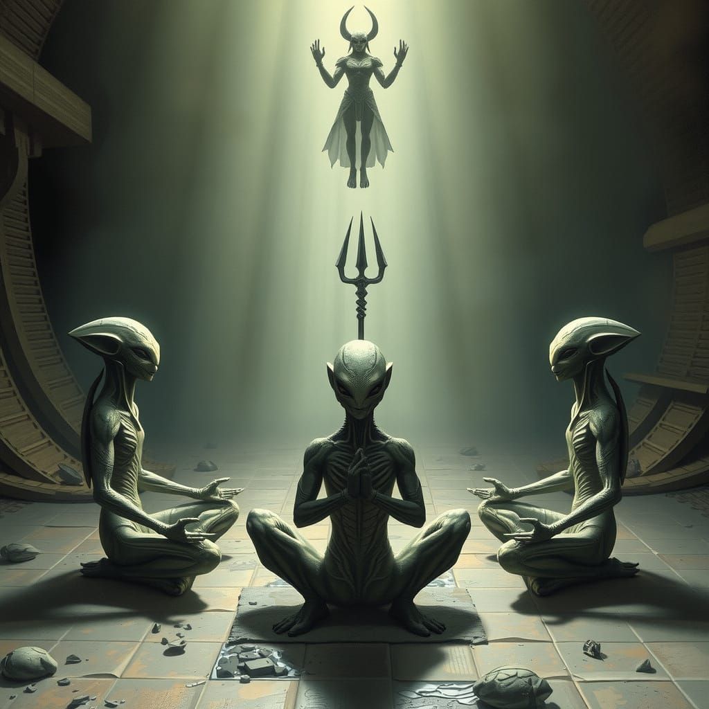 Ethereal Cosmic Scene Depicting Meditating Aliens ... - AI Art