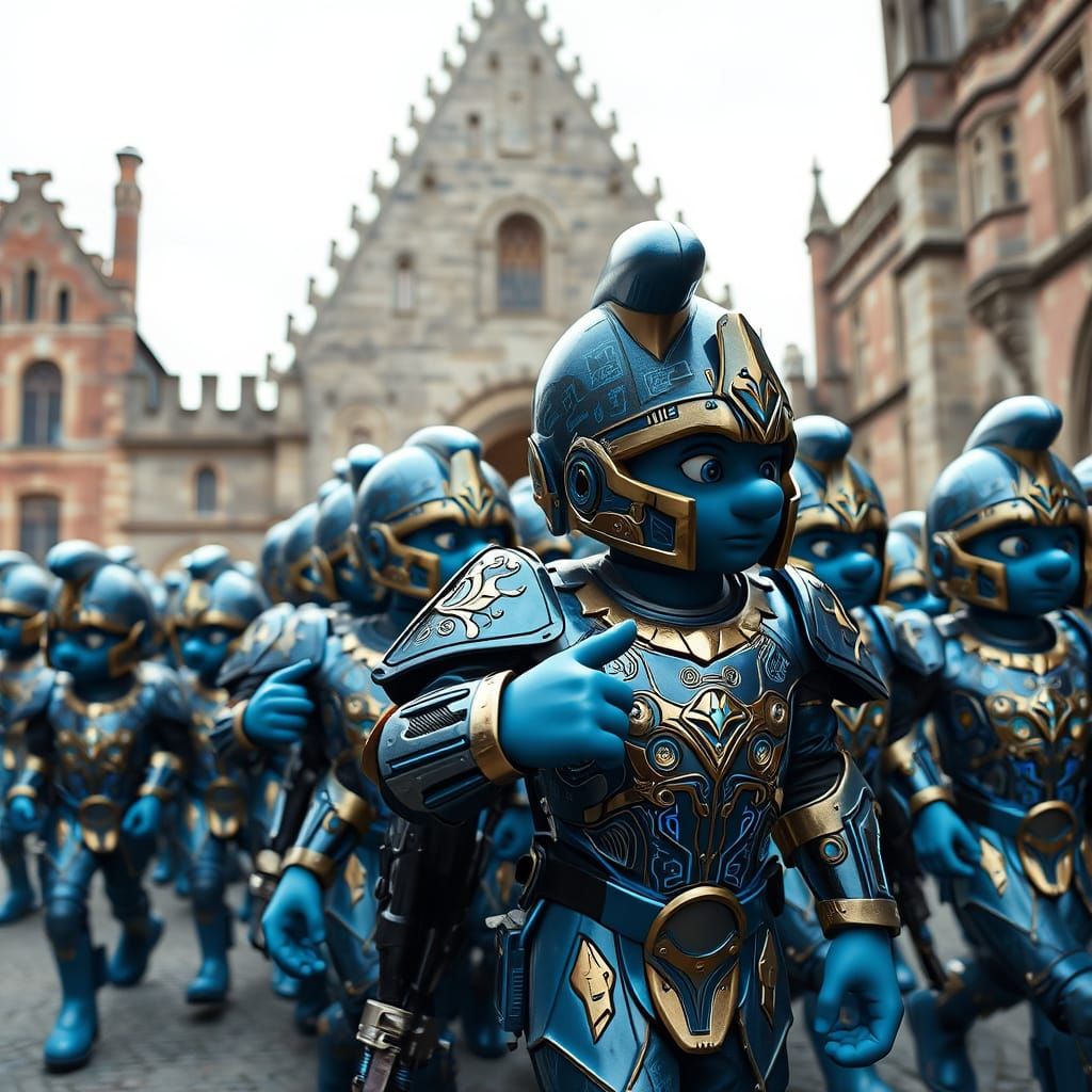 Smurfs in Futuristic Armor March Through Historic ... - AI Art