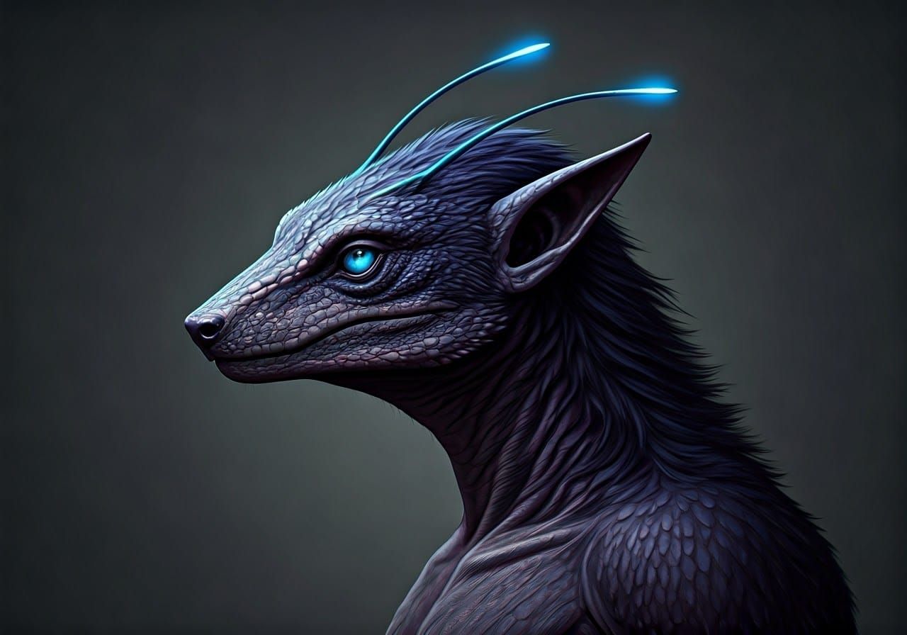 Surreal Creature with Lizard-Wolf Head and Glowing... - AI Art