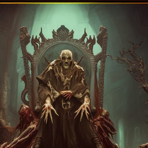 rotting zombie pope on skull throne - AI Art