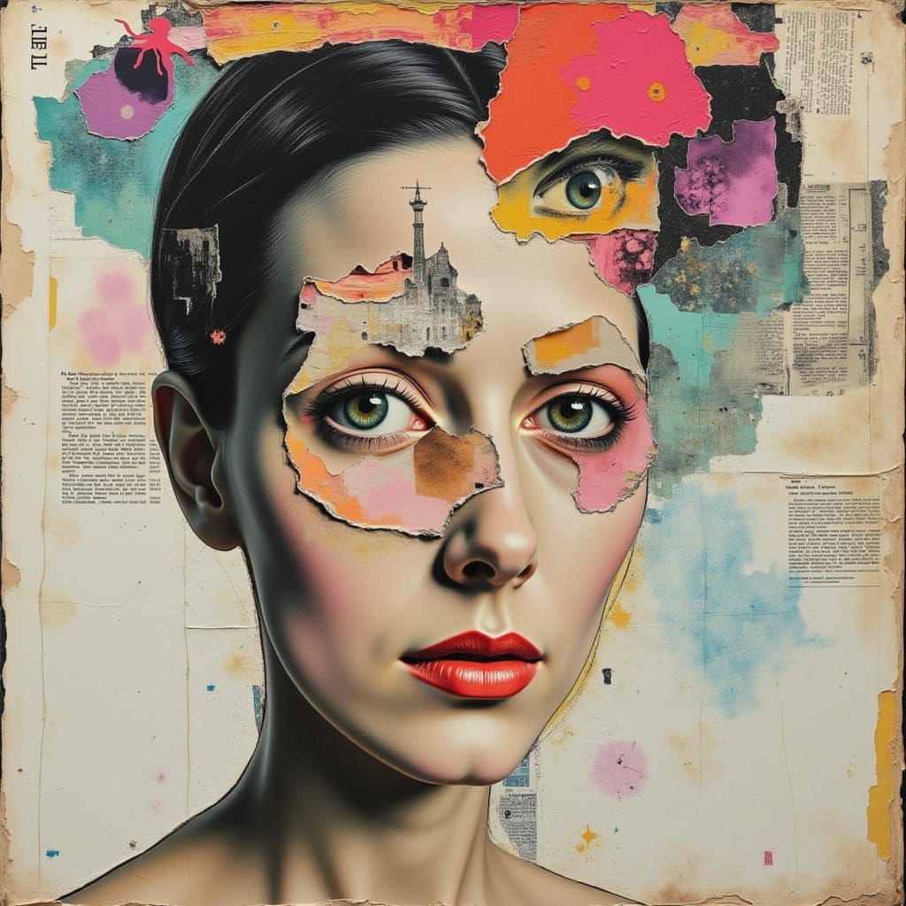 pastel colors dadaism airbrush Portrait Of a wo...
