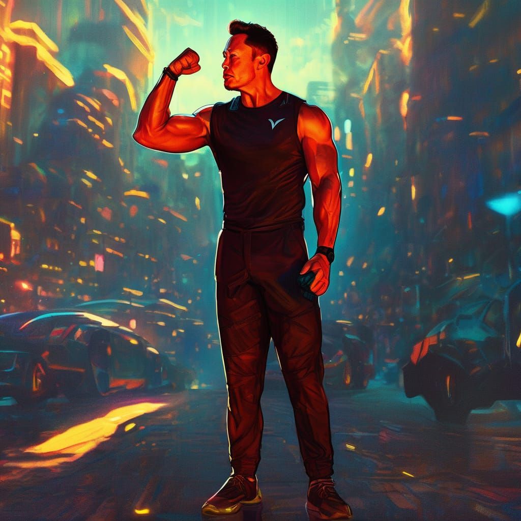 Elon Musk Flexing: Vibrant Digital Concept Art - AI Art