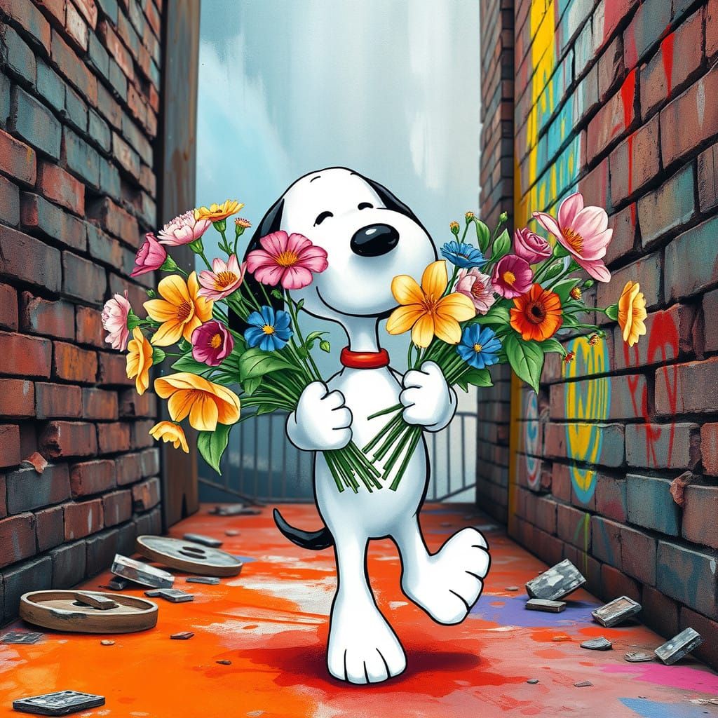 Snoopy loving his flowers - Snoopy loving his flowers
