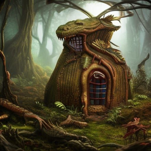 Nixie Fairy House made of Lizardskin and Lizard Bones, in a Forest of ...