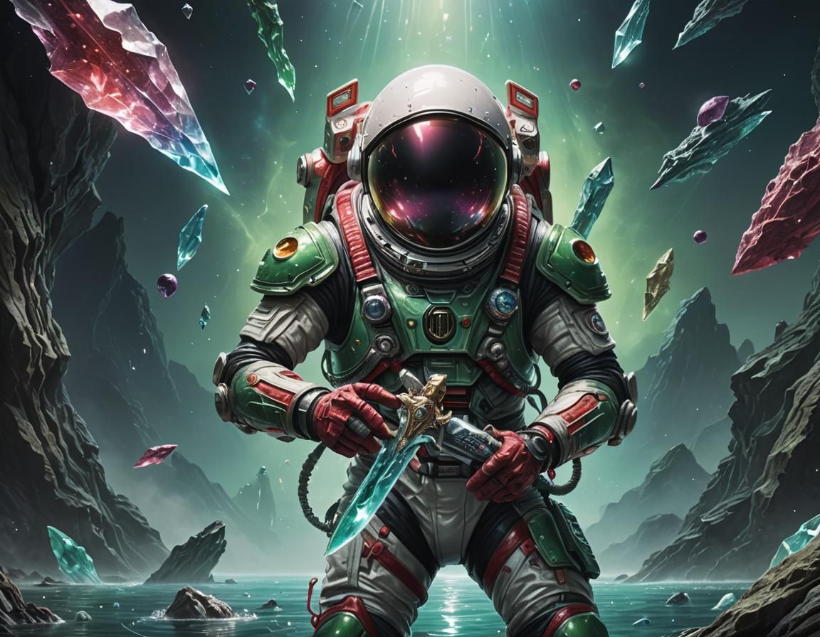 Alien astronaut holding a crystal dagger - AI Generated Artwork ...