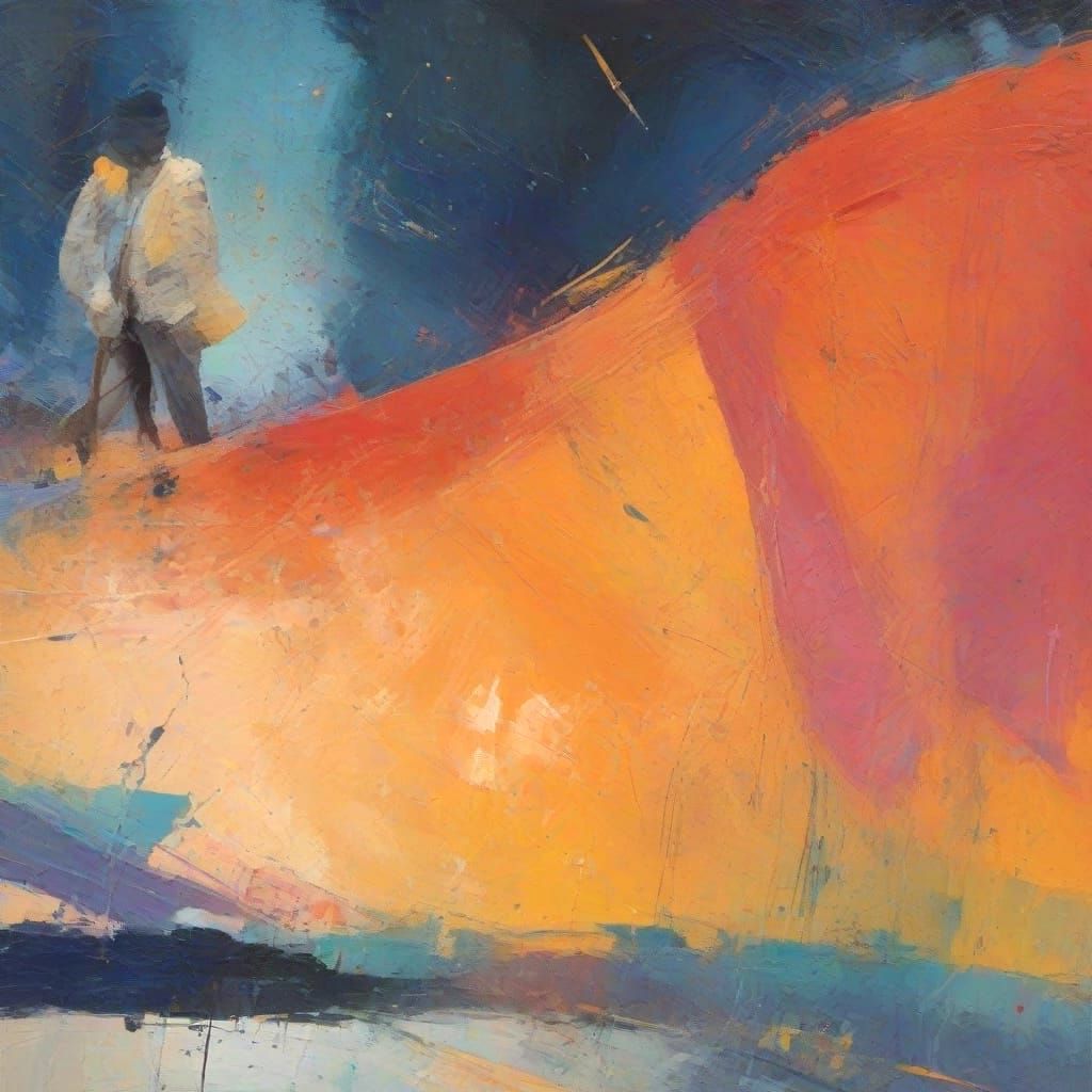 broken color with person - Small Old Man Surrounded by Vibra...